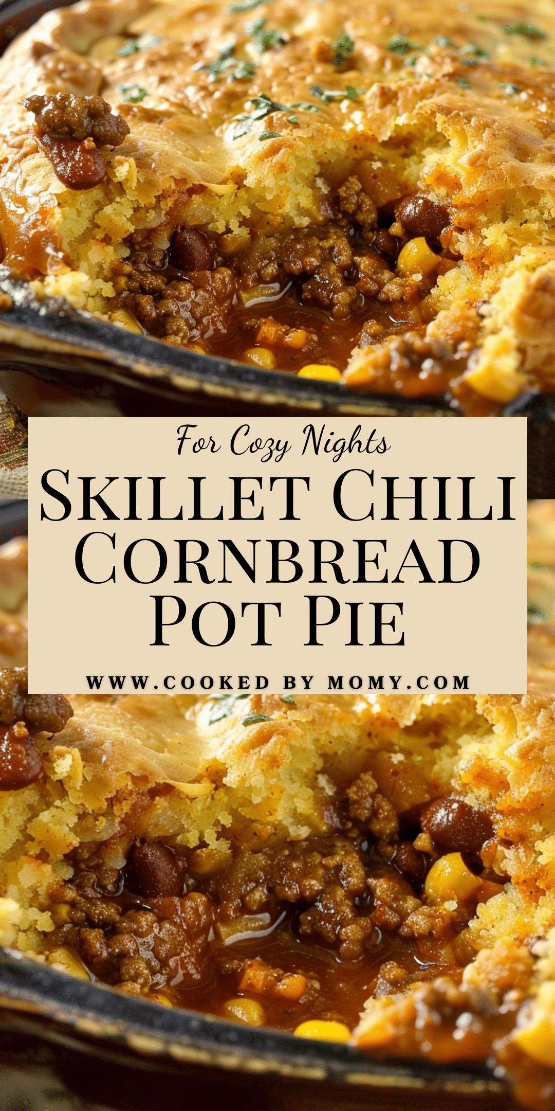 Skillet Chili Cornbread Pot Pie | CookedByMomy