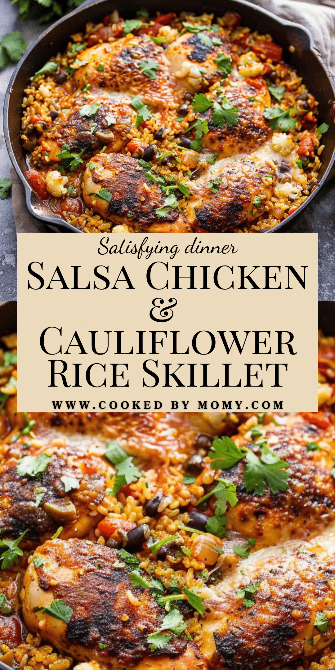 Salsa Chicken and Cauliflower Rice Skillet | CookedByMomy